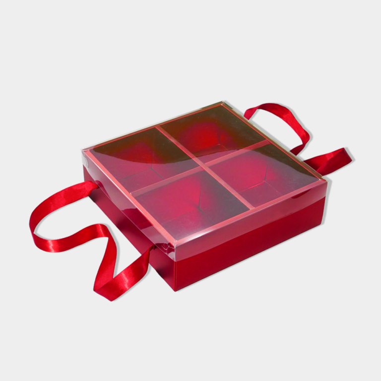 [ G1 ] CLEAR LID DIVIDER METALLIC RED SQUARE CARRY GIFT BOX - 10PCS ...