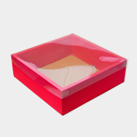 [ G1 ] CLEAR LID DIVIDER METALLIC RED SQUARE CARRY GIFT BOX - 10PCS ...